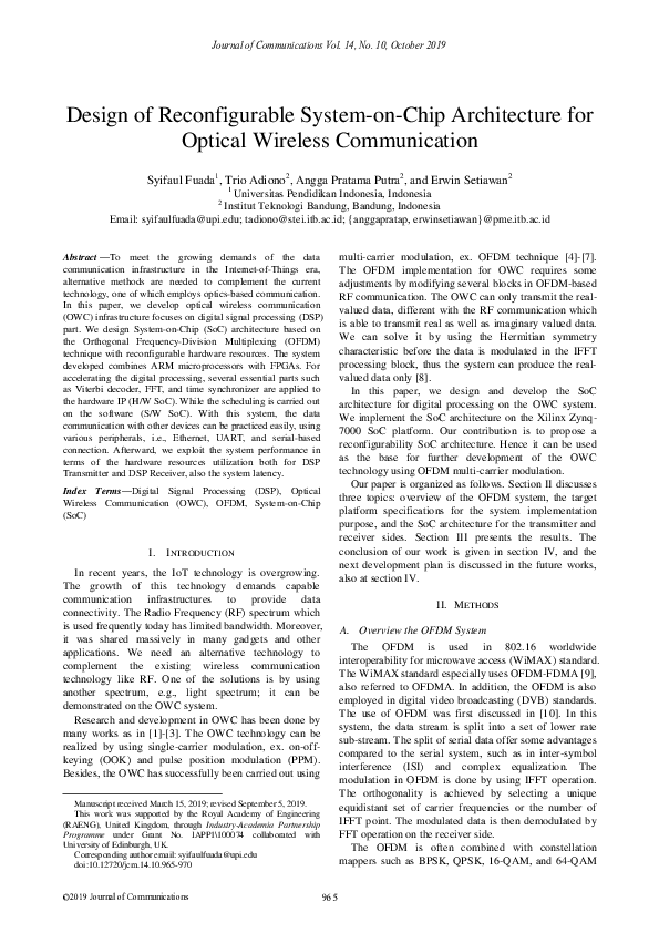Pdf Design Of Reconfigurable System On Chip Architecture For Optical