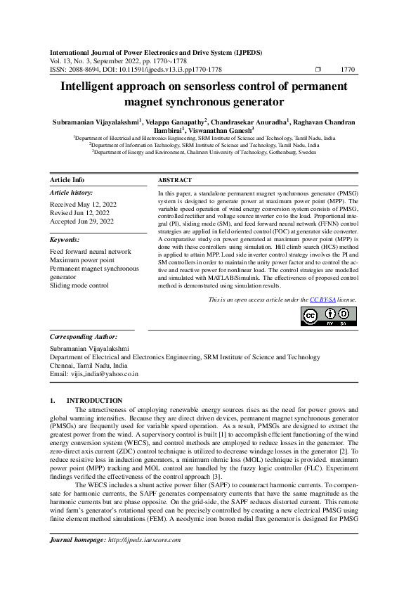 Intelligent Approach On Sensorless Control Of Permanent Magnet Synchronous Generator