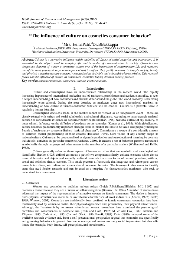 (PDF) The influence of culture on cosmetics consumer behavior