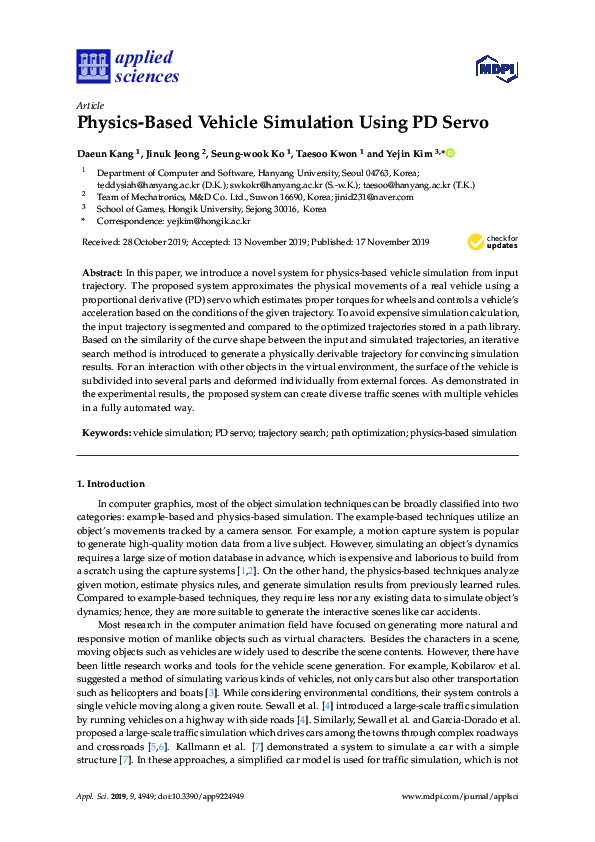 (PDF) Physics-Based Vehicle Simulation Using PD Servo