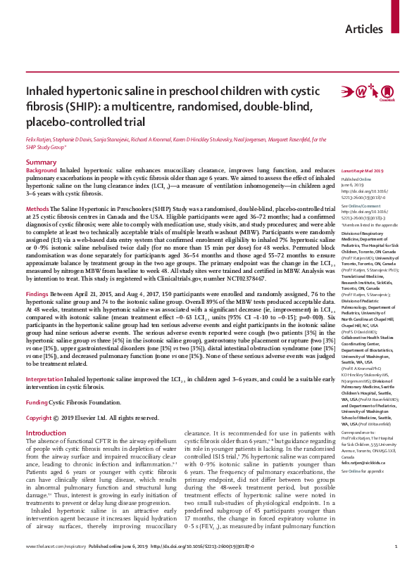 (PDF) Inhaled hypertonic saline in preschool children with cystic ...
