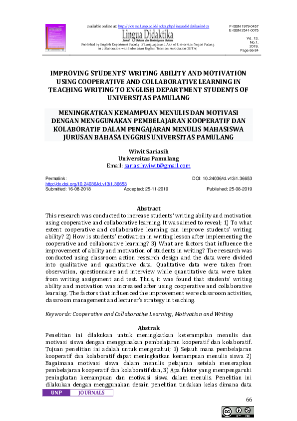 (PDF) Improving Students’ Writing Ability and Motivation Using Cooperative and Collaborative ...
