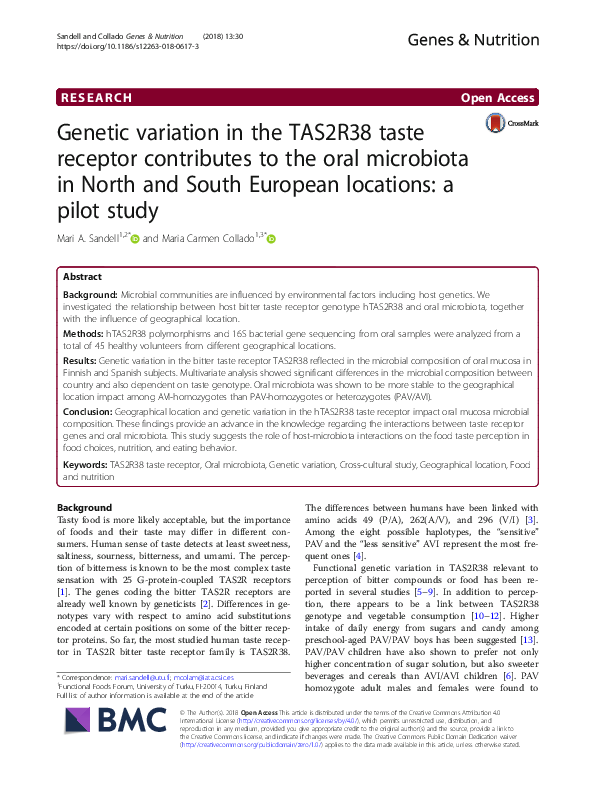 (PDF) Genetic variation in the TAS2R38 taste receptor contributes to ...