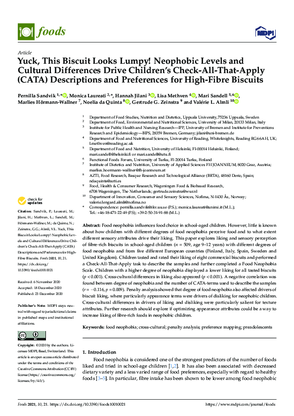 (PDF) Yuck, This Biscuit Looks Lumpy! Neophobic Levels and Cultural ...