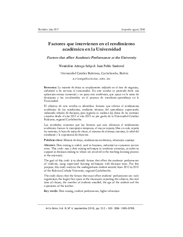(PDF) Factores que intervienen en el rendimiento académico en la Universidad