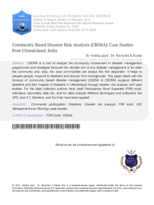 (PDF) Community Based Disaster Risk Analysis (CBDRA): case studies from ...