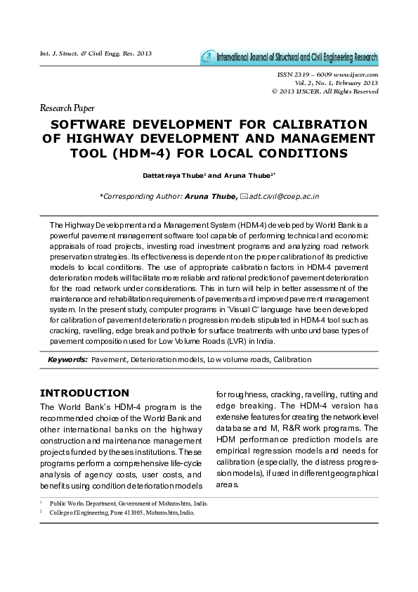 (PDF) Software Development for Calibration of Highway Development and ...