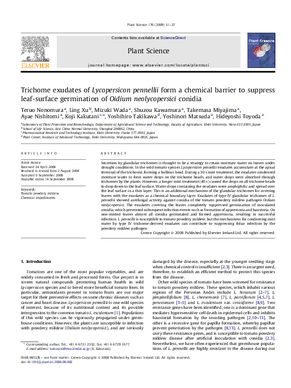 (PDF) Trichome exudates of Lycopersicon pennellii form a chemical ...