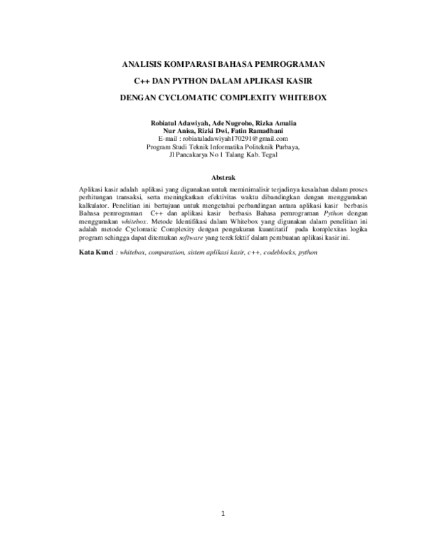 (PDF) Analisis Komparasi Bahasa Pemrograman Dengan Whitebox Cyclomatic ...