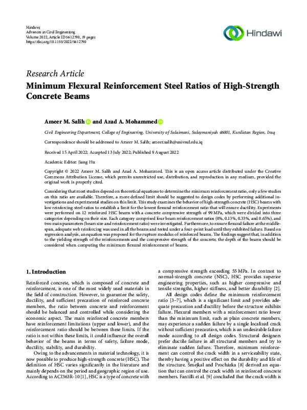(PDF) Minimum Flexural Reinforcement Steel Ratios of High-Strength ...
