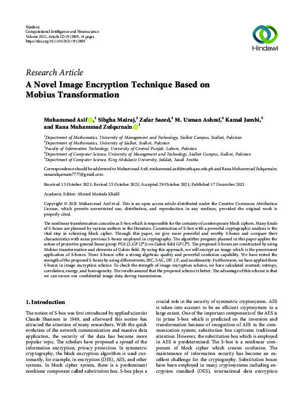 (PDF) A Novel Image Encryption Technique Based on Mobius Transformation