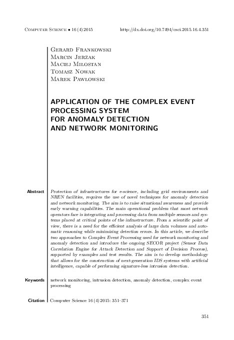 (PDF) Application of the Complex Event Processing System for Anomaly Detection and Network ...