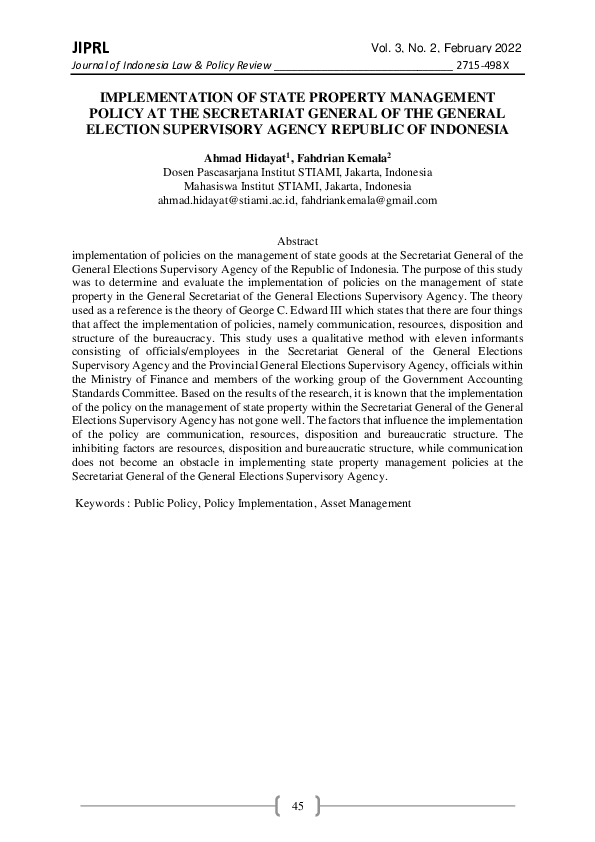 (PDF) Evaluating State Property Policy at Elections Agency