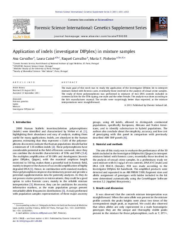 (PDF) Application of indels (investigator DIPplex) in mixture samples