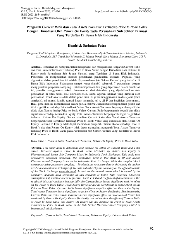 (PDF) Pengaruh Current Ratio dan Total Assets Turnover Terhadap Price ...