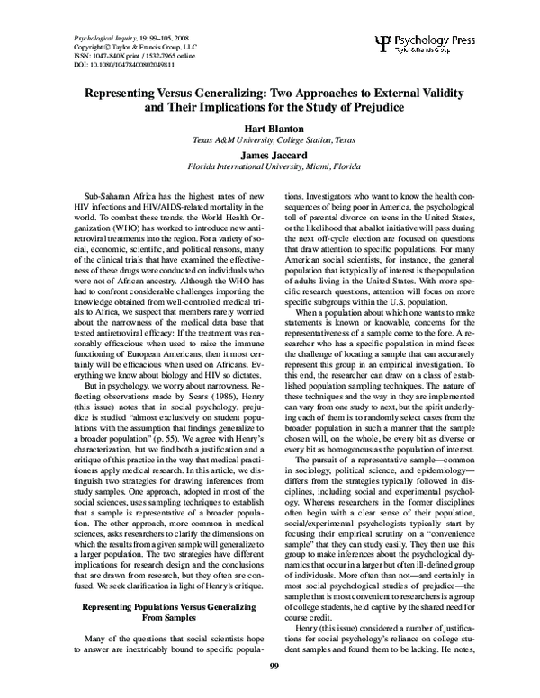 (PDF) Representing Versus Generalizing: Two Approaches to External ...