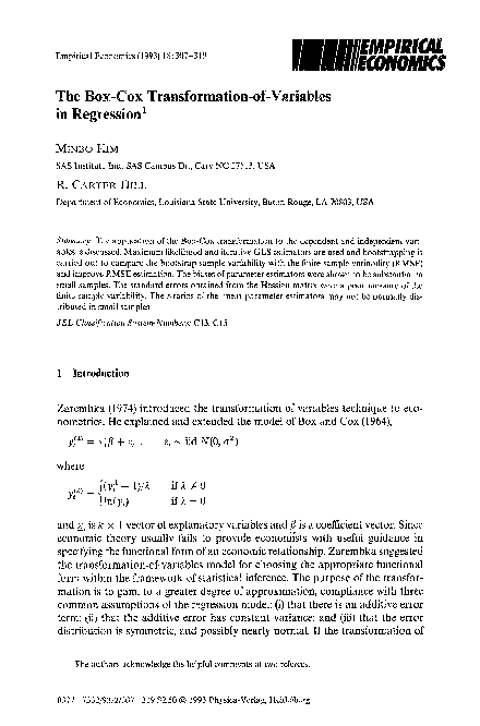 Pdf The Box Cox Transformation Of Variables In Regression
