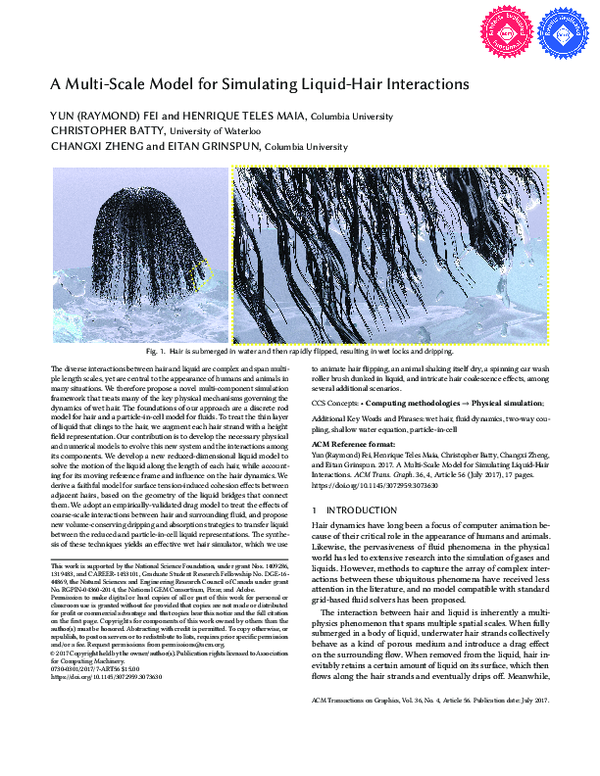 (PDF) A multi-scale model for simulating liquid-hair interactions