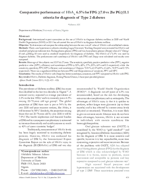 (PDF) Comparative performance of HbA