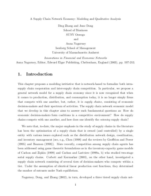 (PDF) A supply chain network economy: modeling and qualitative analysis ...
