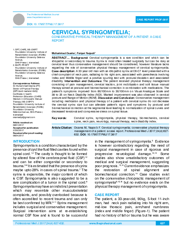 (PDF) Cervical Syringomyelia; Conservative Physical Therapy Management ...