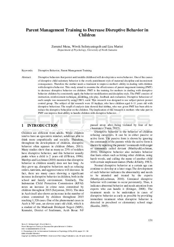 (PDF) Parent Management Training to Decrease Disruptive Behavior in Children