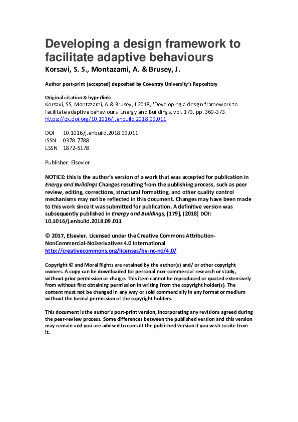 (PDF) Developing a design framework to facilitate adaptive behaviours ...