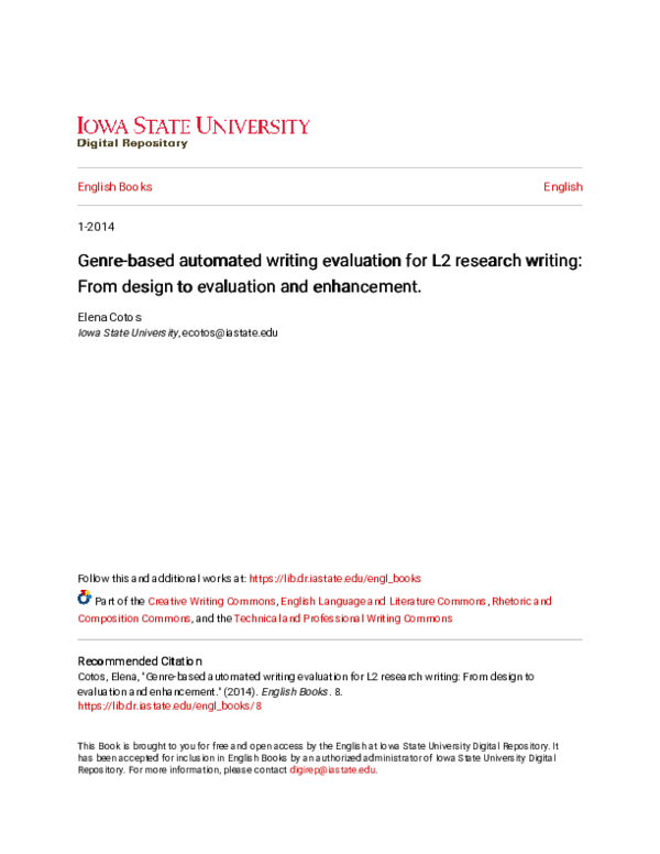 (PDF) Genre-Based Automated Writing Evaluation for L2 Research Writing