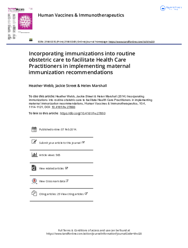 (PDF) Incorporating immunizations into routine obstetric care to ...