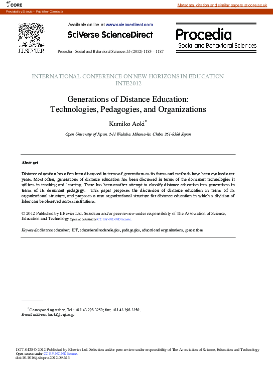 (PDF) Generations of Distance Education: Technologies, Pedagogies, and ...