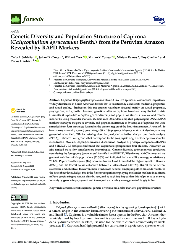 (PDF) Genetic Diversity and Population Structure of Capirona ...