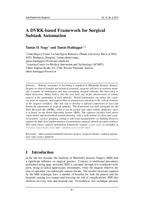 (PDF) A DVRK-based Framework for Surgical Subtask Automation