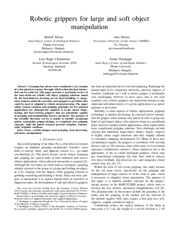 (PDF) Robotic grippers for large and soft object manipulation