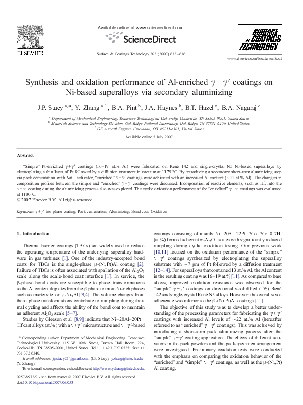 (PDF) Synthesis and oxidation performance of Al-enriched gamma+gamma ...