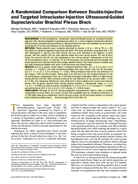 Pdf A Randomized Comparison Between Double Injection And Targeted Intracluster Injection