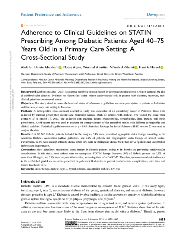 (PDF) Adherence to Clinical Guidelines on STATIN Prescribing Among ...