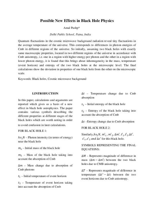 (PDF) Possible New Effects in Black Hole Physics