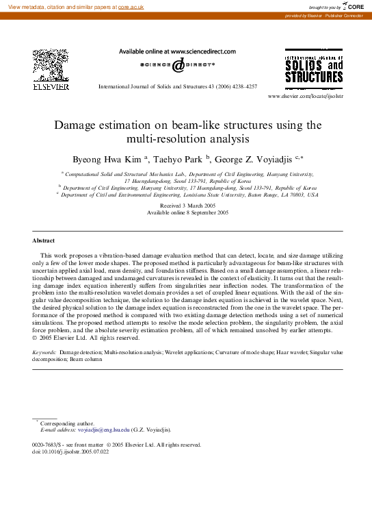 (PDF) Damage estimation on beam-like structures using the multi-resolution analysis