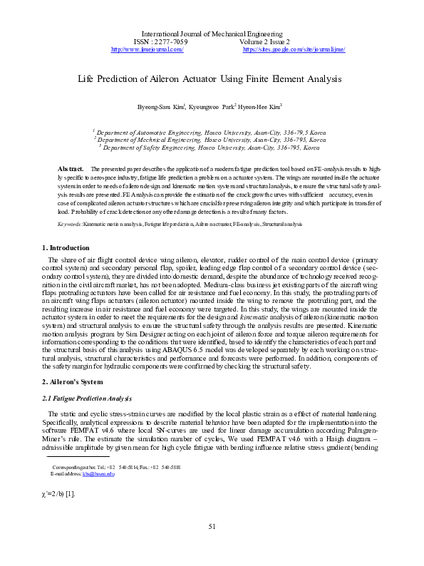 (PDF) Life Prediction of Aileron Actuator Using Finite Element Analysis