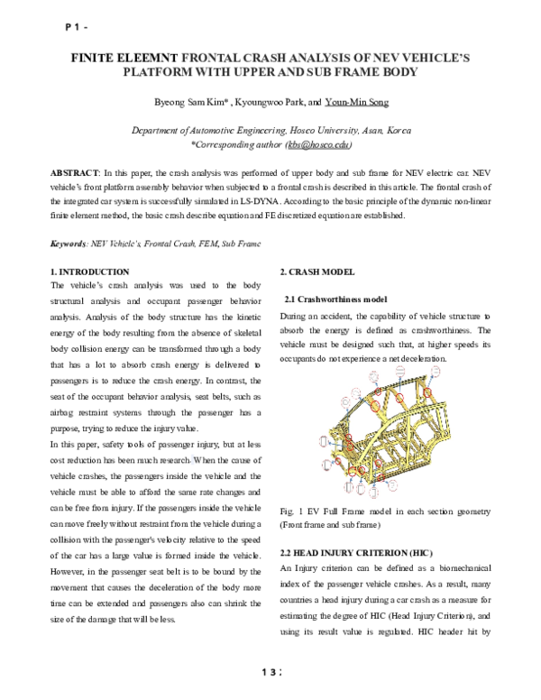 (PDF) Finite Eleemnt Frontal Crash Analysis of Nev Vehicle's Platform ...