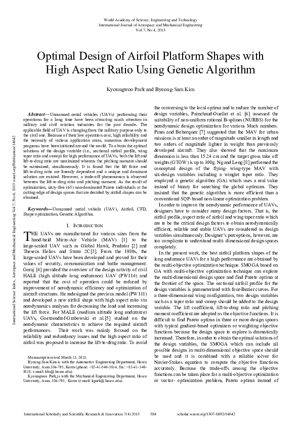 (PDF) Optimal Design Of Airfoil Platform Shapes With High Aspect Ratio Using Genetic Algorithm ...