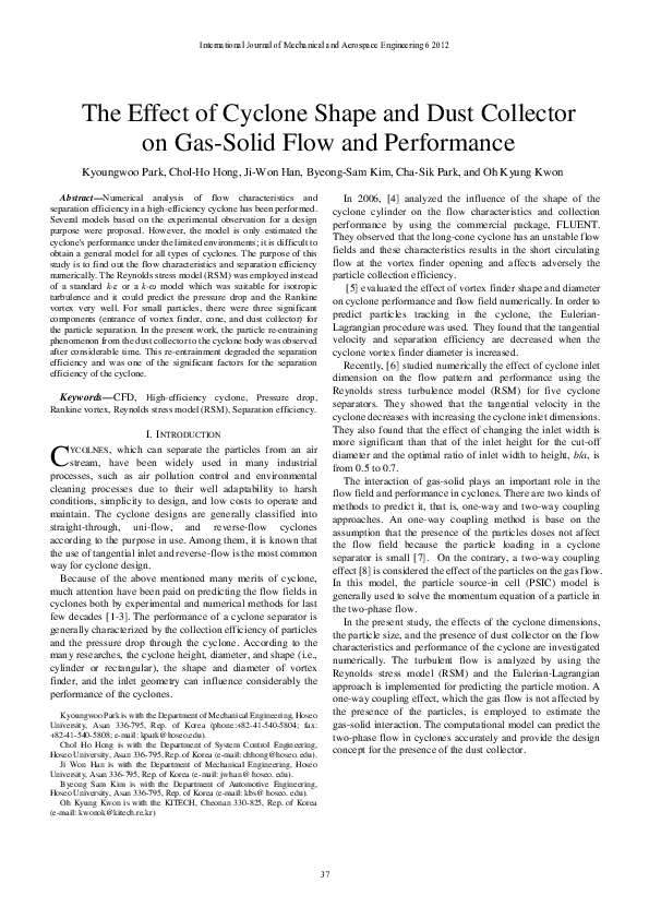 (PDF) The Effect Of Cyclone Shape And Dust Collector On Gas-Solid Flow And Performance