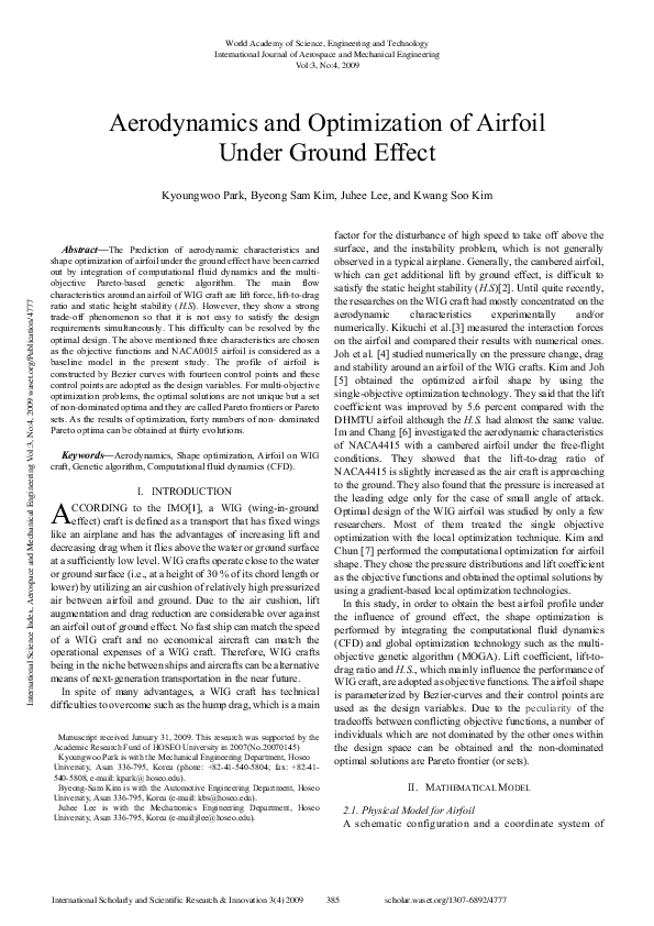 (PDF) Aerodynamics And Optimization Of Airfoil Under Ground Effect