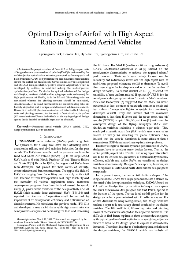 Pdf Optimal Design Of Airfoil With High Aspect Ratio In Unmanned Aerial Vehicles 