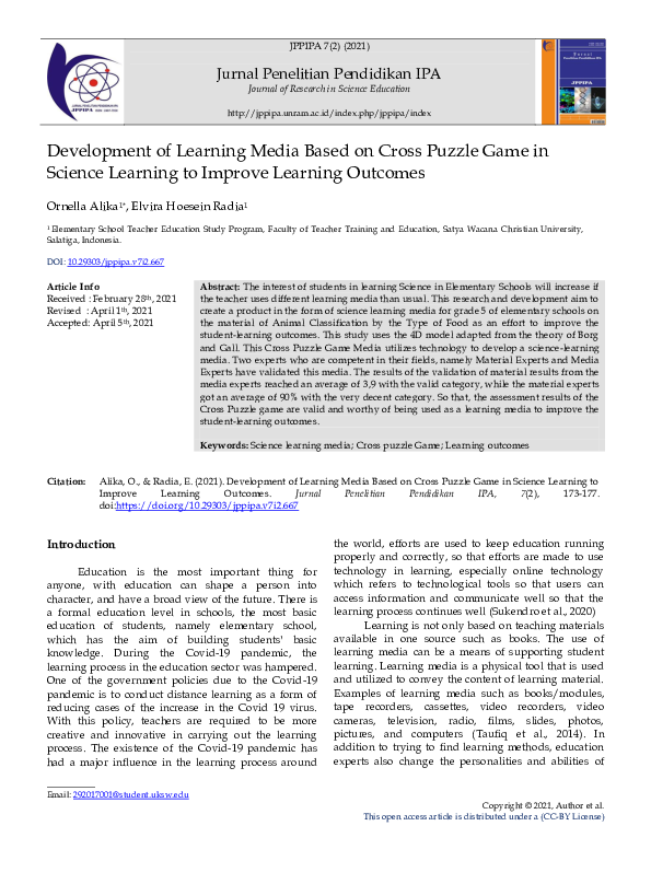 (PDF) Development of Learning Media Based on Cross Puzzle Game in ...
