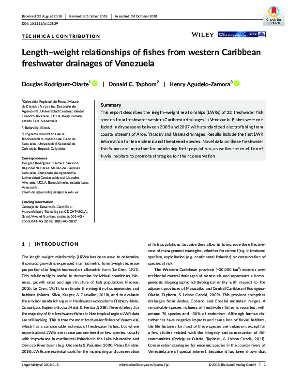 (PDF) Length-weight relationships of fishes from western Caribbean ...