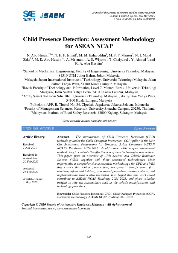 (PDF) Child Presence Detection: Assessment Methodology for ASEAN NCAP