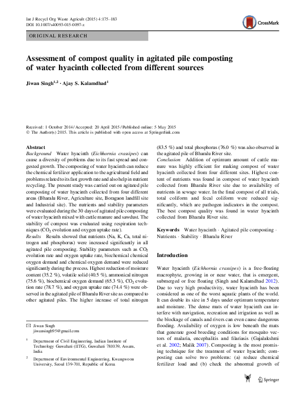(PDF) Assessment of compost quality in agitated pile composting of ...