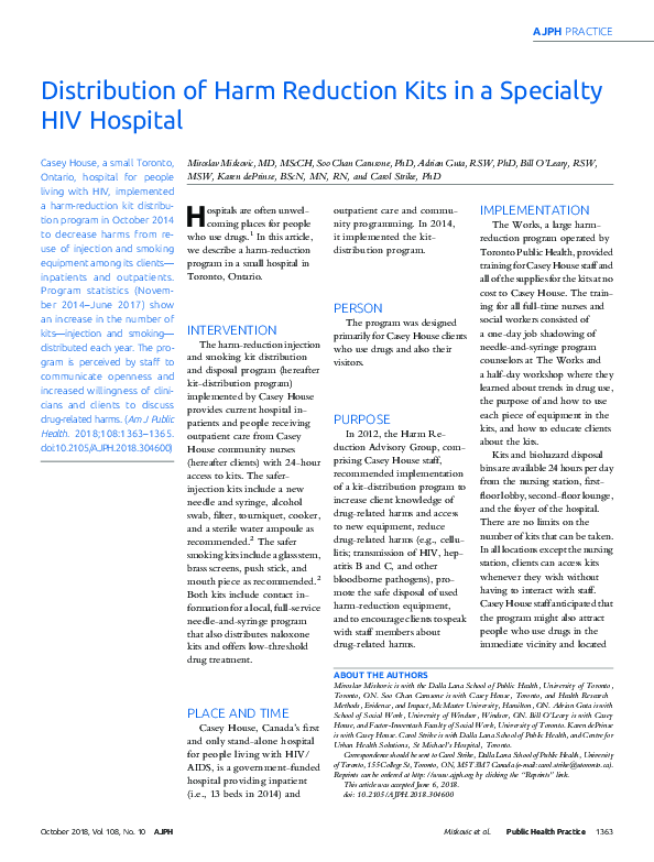 (PDF) Distribution of Harm Reduction Kits in a Specialty HIV Hospital