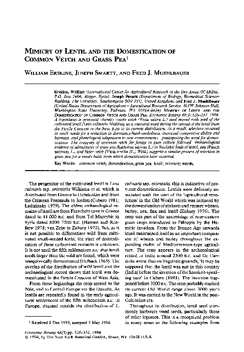 (PDF) Mimicry of lentil and the domestication of common vetch and grass pea
